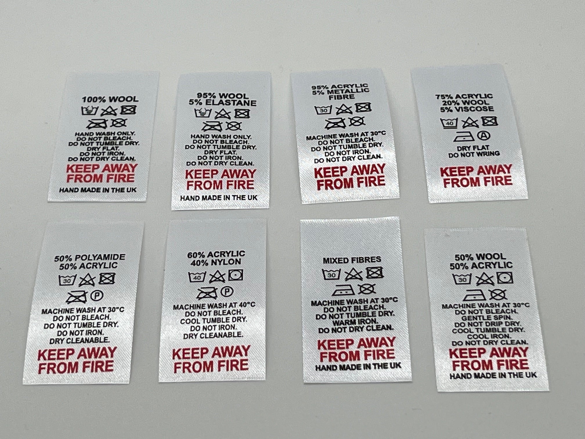 Poly-Satin Wash Care Labels various fibre contents (3) – Trim Warehouse